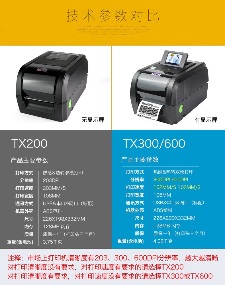 TSC (台半）TX600 不干胶标签二维码工业条码600dpi高清超清热转印打印机 TX610 有屏 600分辨率（TX600升级款）【图片 价格 品牌 报价】-京东