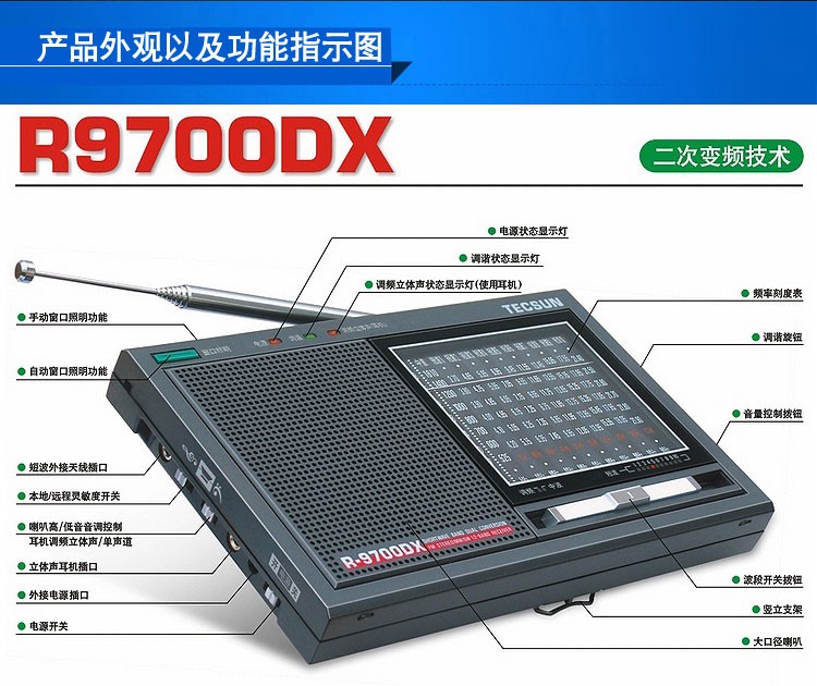 德生（Tecsun） R-9700DX二次变频半导体老人收音机大音量老人家用调频立体声DS半导体 铁灰色【图片 价格 品牌 报价】-京东