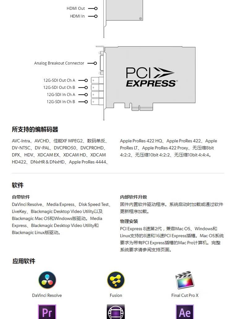 blackmagic design DeckLink 12G-SDI系列 采集卡输出卡直播实时调色 DeckLink 4K Extreme ...