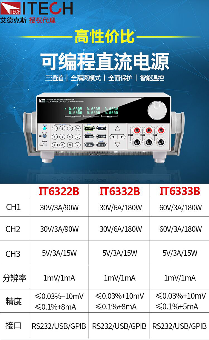 艾德克斯ITECH稳压电源IT6322B全隔离三通道可编程直流电源 IT6332B(30V6A,5V/3A)【图片 价格 品牌 报价】-京东