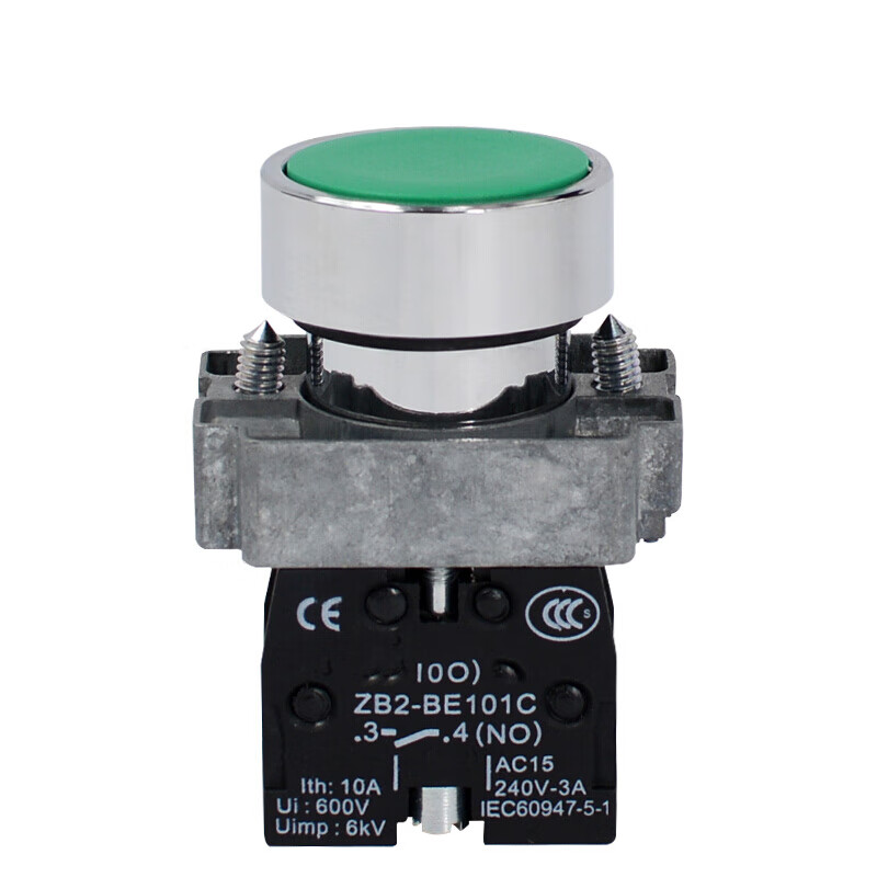 MEIGELIN 平头按钮开关22mm XB2BA31C 金属圆形按钮自复位 1常开1常闭 绿色 1常开-融创集采商城