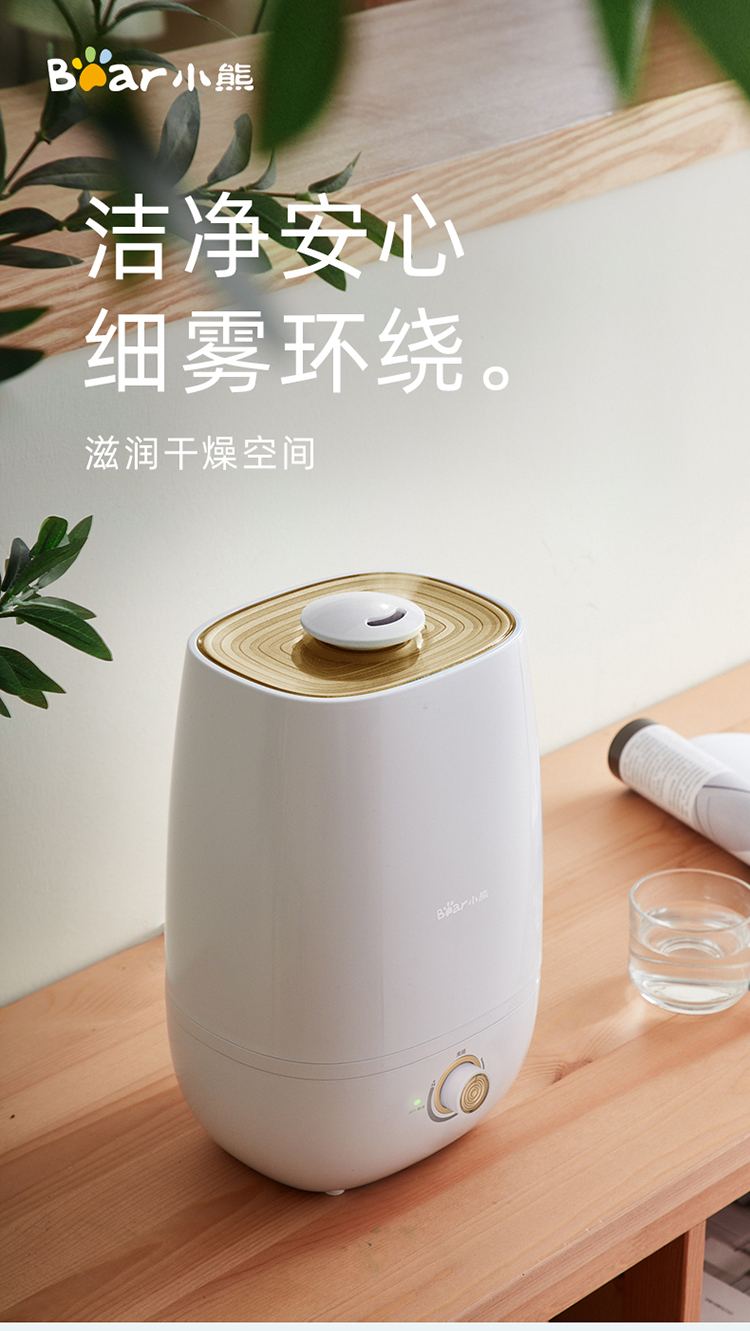 小熊（Bear）加湿器卧室迷你 大雾量空气加湿器 家用办公室桌面静音香薰机 5L大容量 JSQ-A50U1