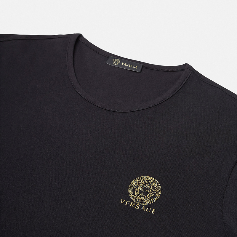 【范思哲AUU01005-A232741】范思哲VERSACE 22秋冬奢侈品男装简约美杜莎印花纯色棉质T恤单件-黑色AUU01005 ...