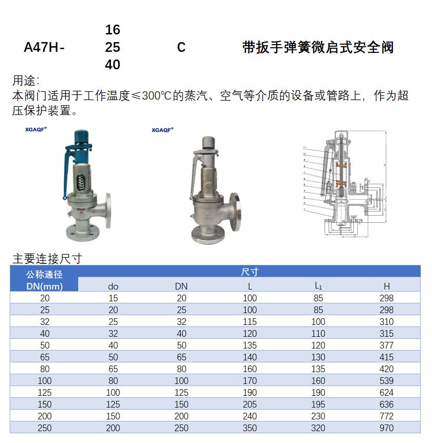 XGAQF 带板手弹簧微启式安全阀 铸钢 法兰连接1.6mpa A47H-16C DN40-融创集采商城