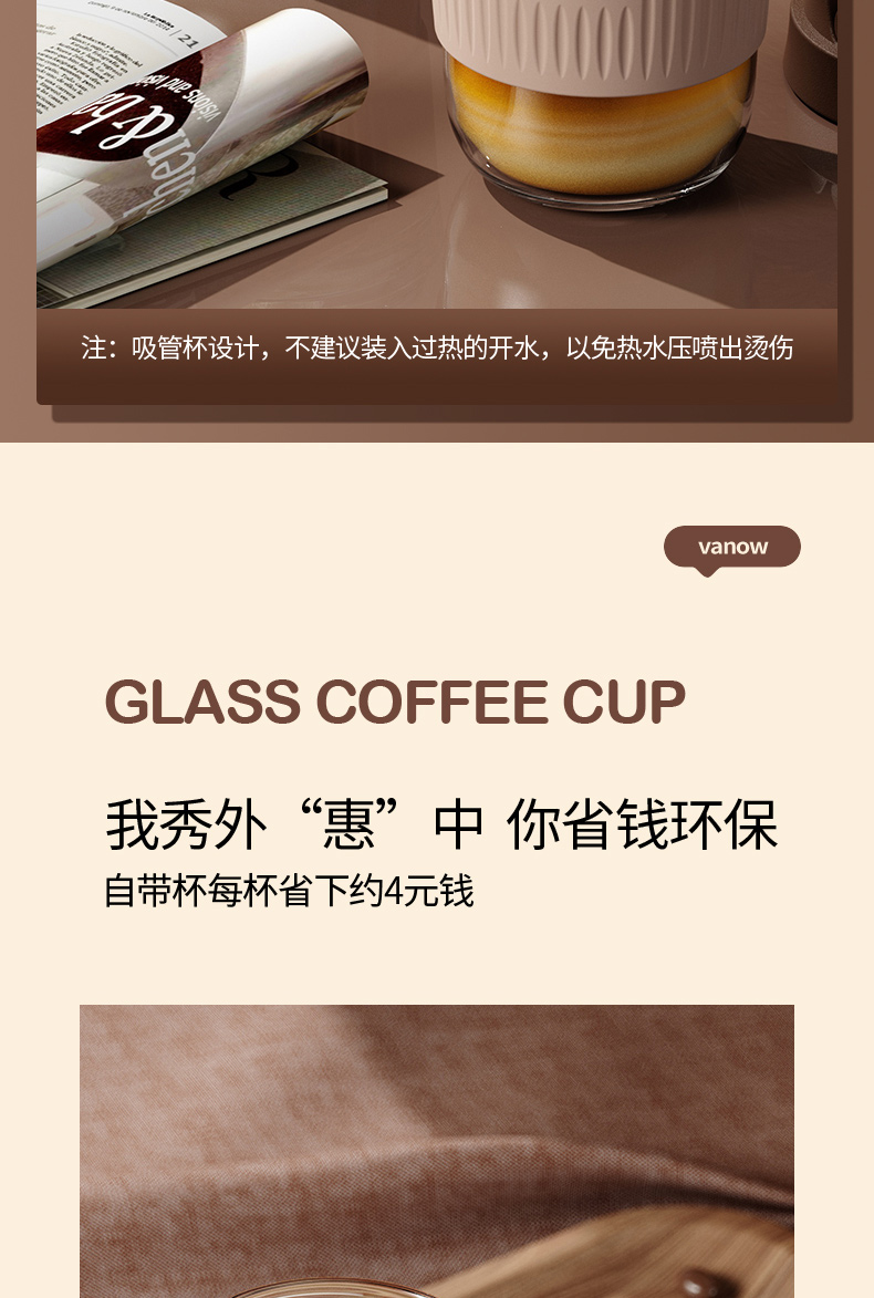 Vanow glass water cup women with straw portable cute ins wind tea cup ...