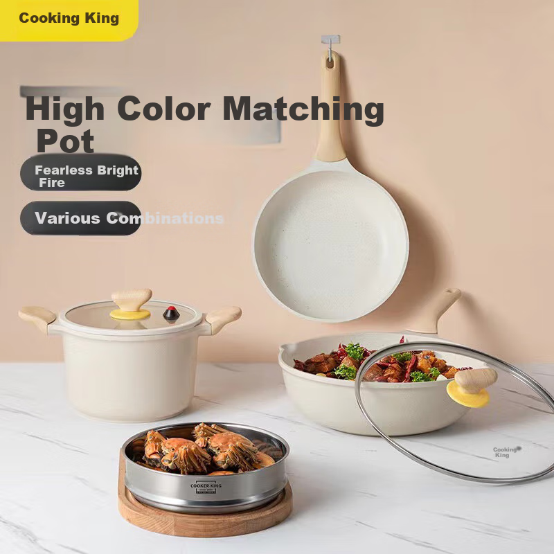 COOKER KING Non-Stick Cookware Set with Maifan Stone Stir Fry Pan, Soup ...