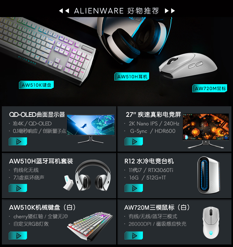 【外星人AW510K】外星人（Alienware）电竞游戏机械键盘Cherry樱桃红轴(矮)高端外设RGB有线 AW510K灰白【行情 报价 ...